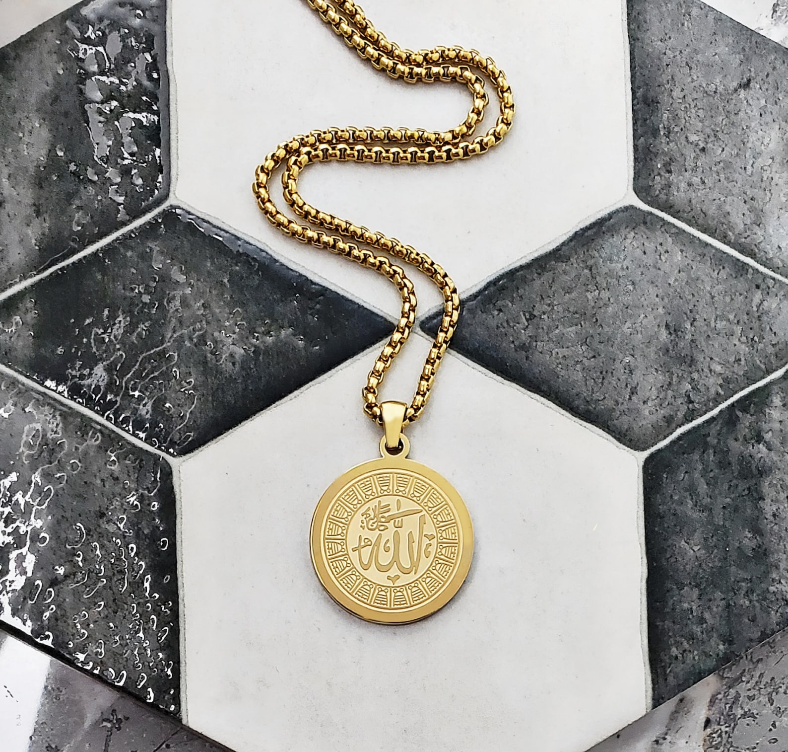 Men's GOLD ALLAH MEDALLION Necklace | Men's Gold Stainless Steel Muslim ...