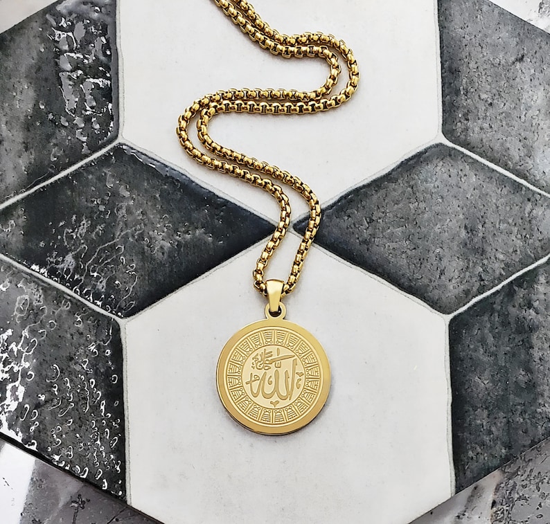 Men's GOLD ALLAH MEDALLION Necklace | Men's Gold Stainless Steel Muslim ...