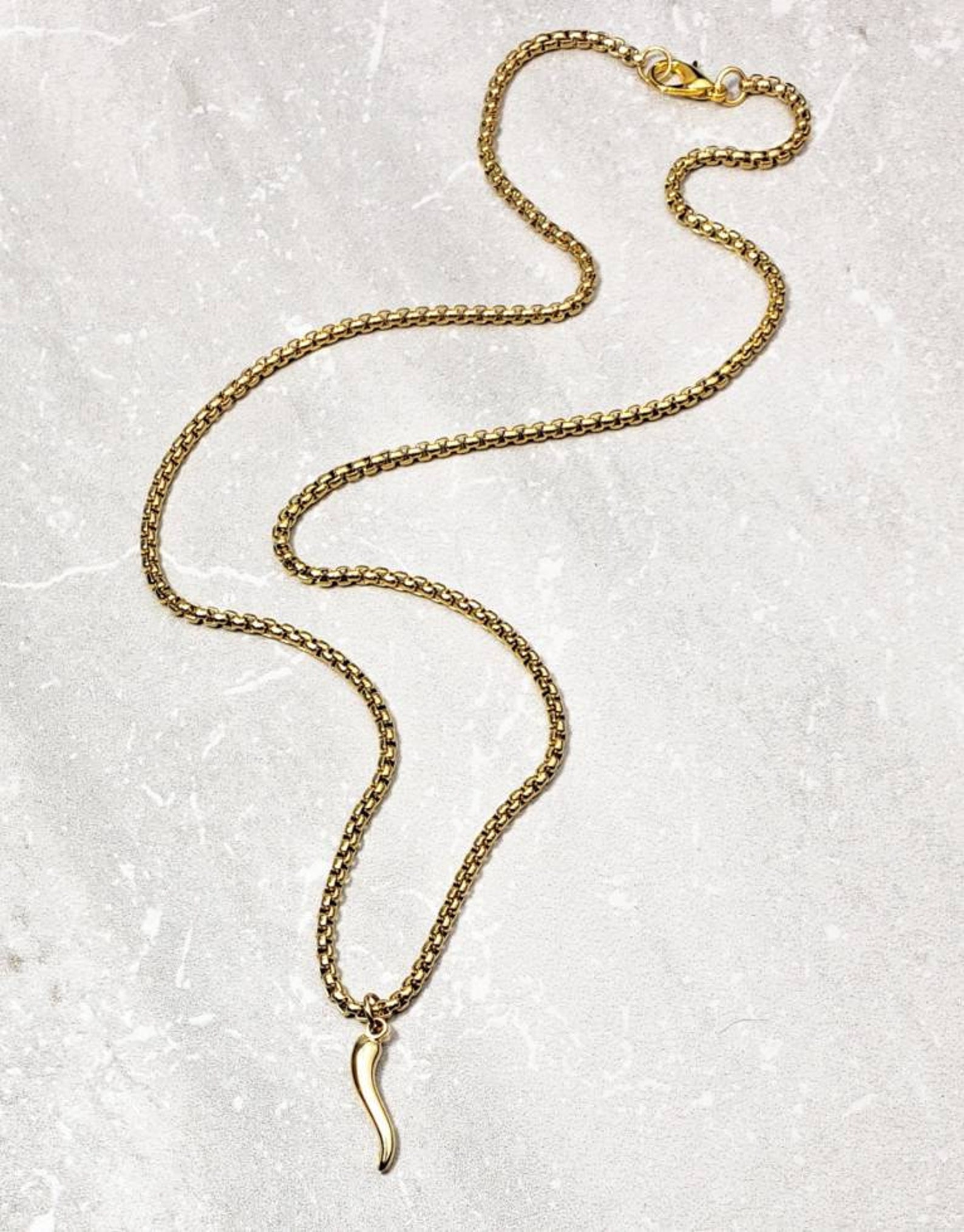 Men's gold STEEL Cornicello Necklace - Etsy