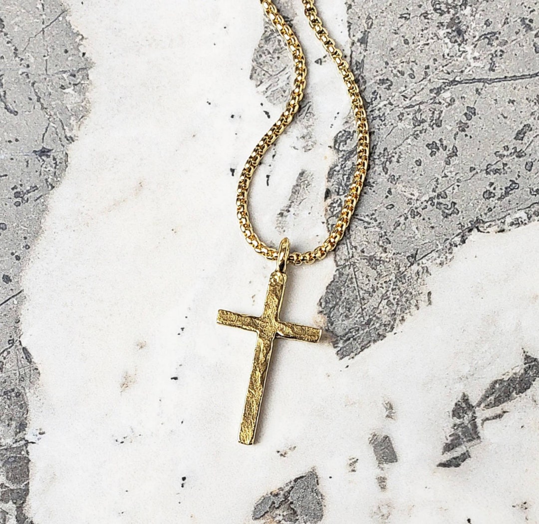 Men's rustic GOLD Cross Necklace Men's - Etsy