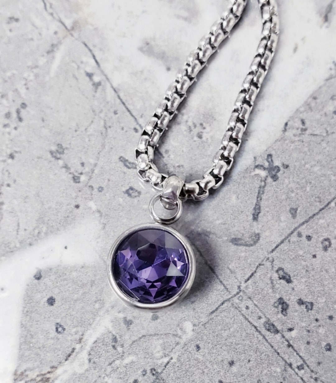 Men's "silver AMETHYST Coin" Necklace| Men's Silver Stainless Steel ...