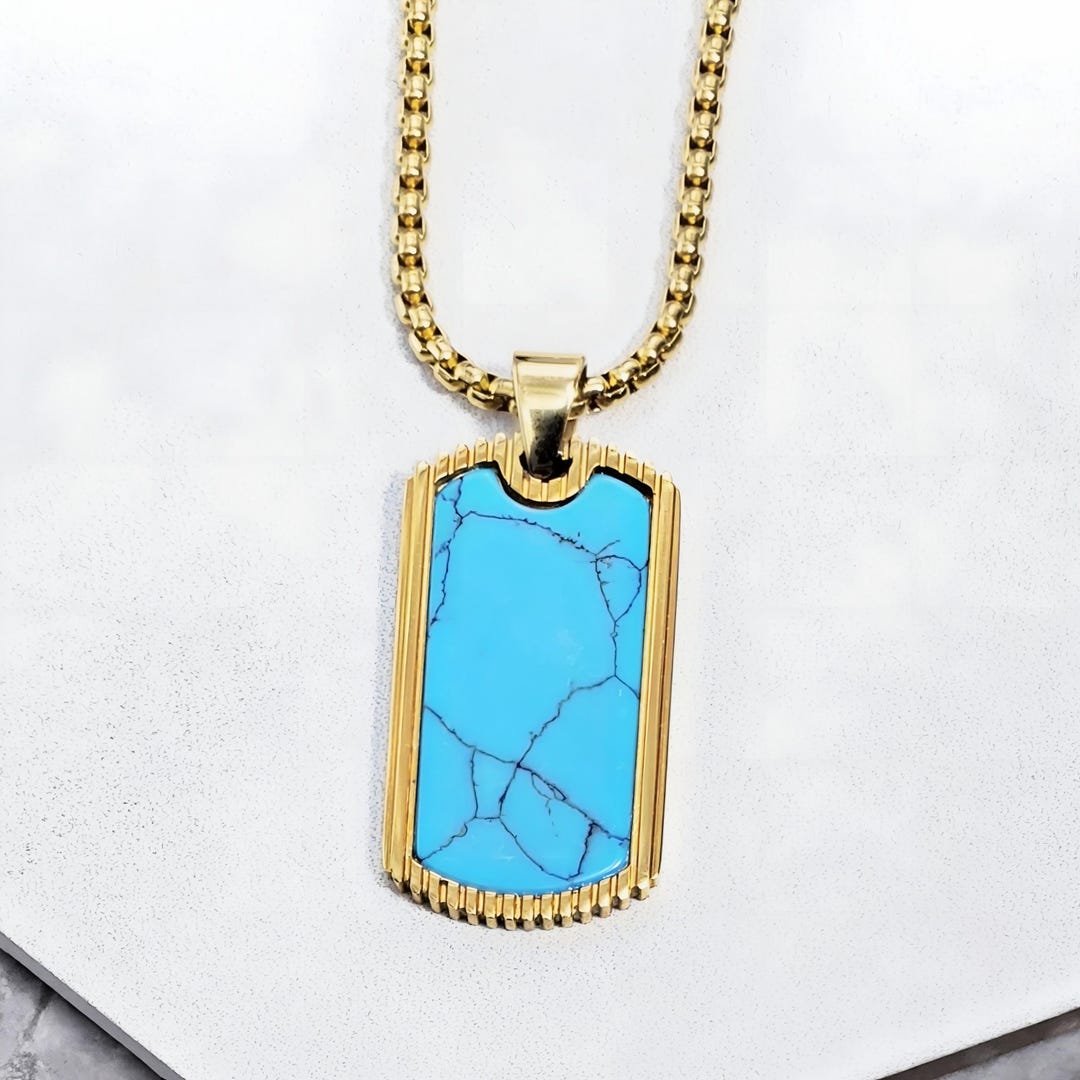 Men's "turquoise DOG Tag" Necklace| Men's Gold Stainless Steel ...
