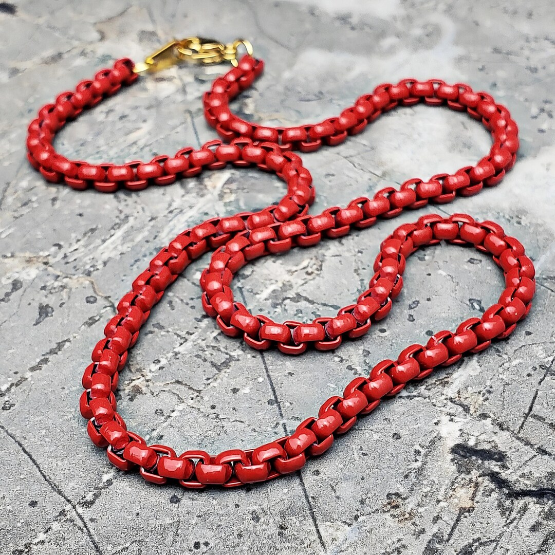 Men's RED BOX CHAIN Necklace | Men's Red Acrylic Coated Stainless Steel ...