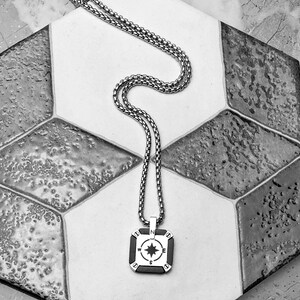 Men's CARBON FIBER COMPASS Necklace | Men's Silver Stainless Steel ...