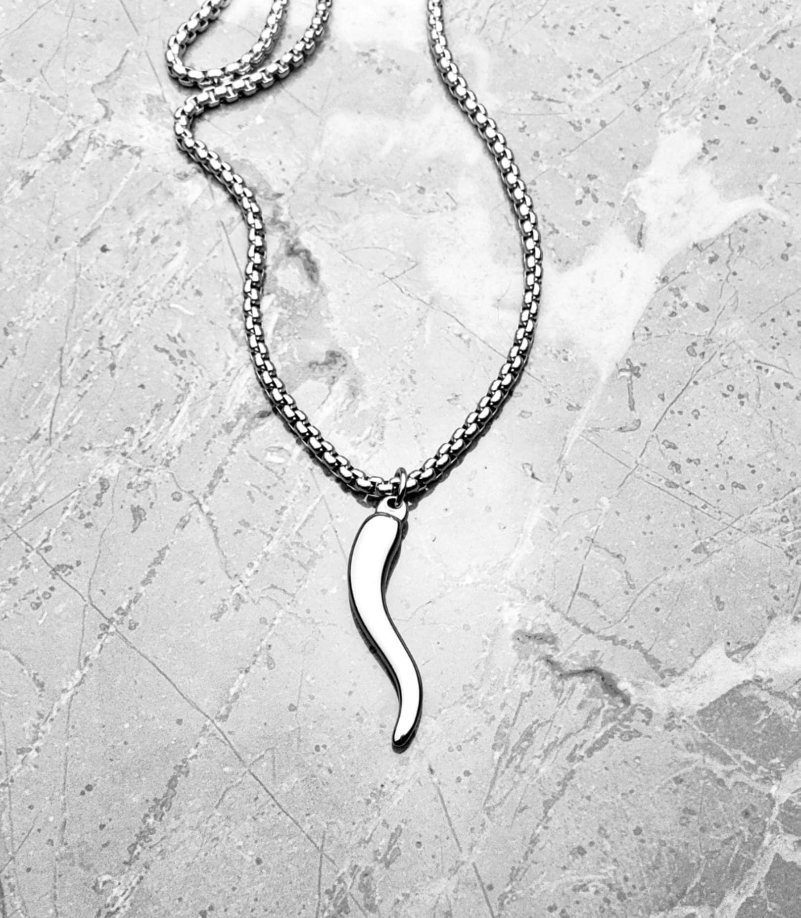 Men's silver Cornicello Necklace Men's | Etsy