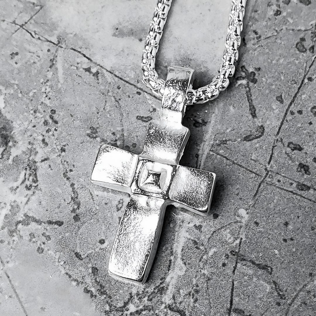 Men's "platinum RUSTIC Cross" Necklace| Men's Platinum Stainless Steel ...
