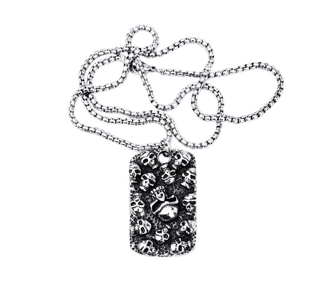 Collier SKULLS DOG TAG pour homme | Collier chaîne avec pendentif boîte ...