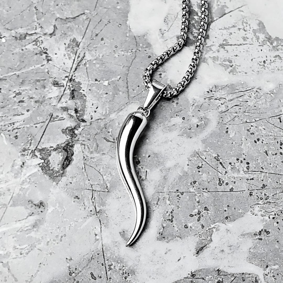 Men's "steel Cornicello" Necklace| Men's Silver Stainless Steel Italian ...