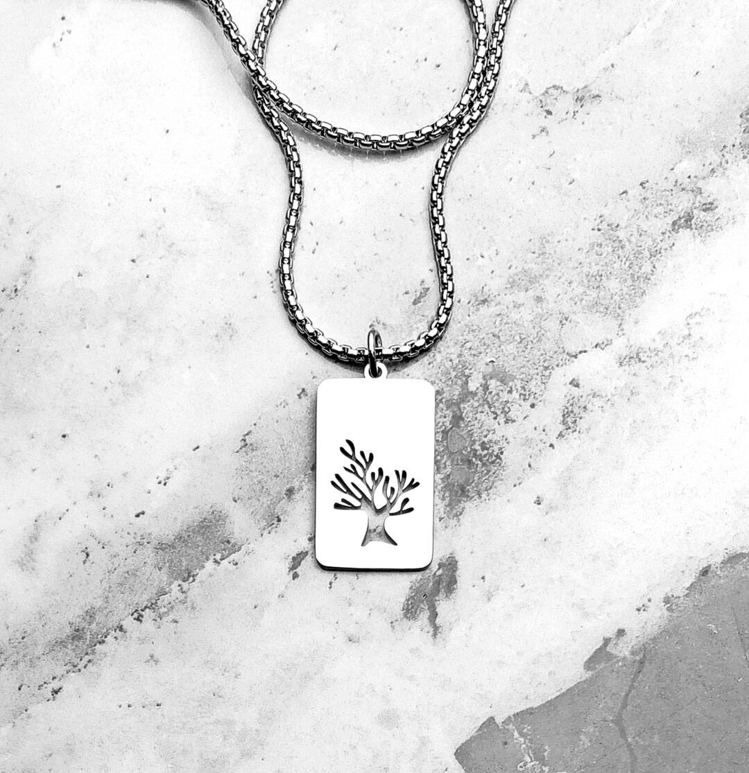 Men's tree of LIFE Tag Necklace Men's Silver Stainless Steel Tree of ...