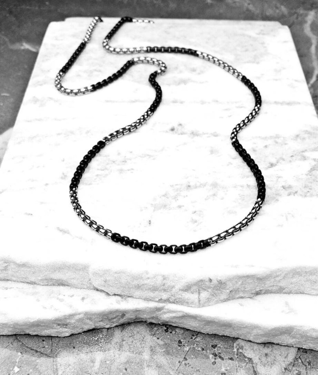 Men's black SILVER Chain Necklace Men's Silver & Black Stainless Steel ...