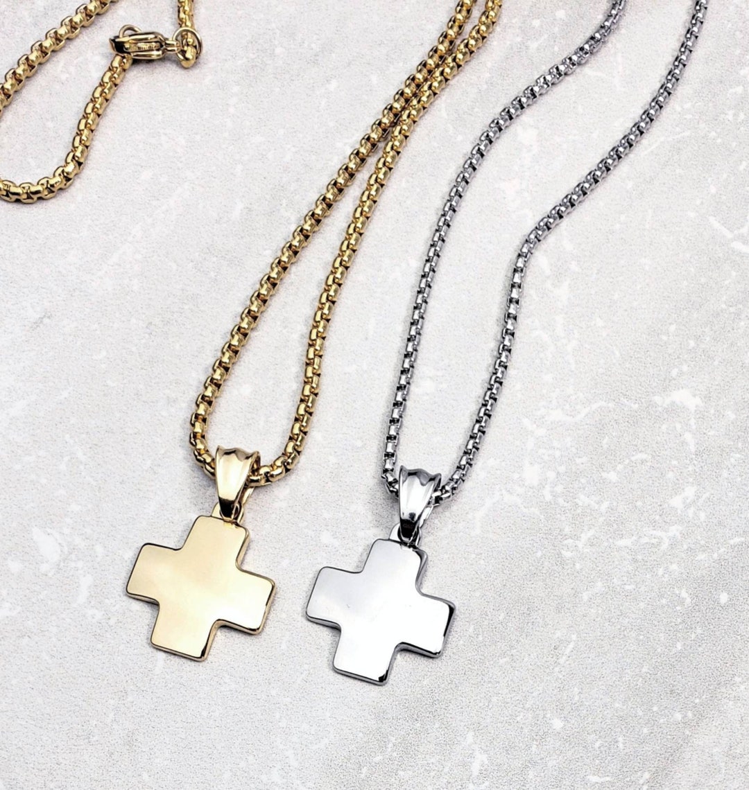 Men's silver GREEK Cross Necklace Men's Silver Stainless Steel Greek ...