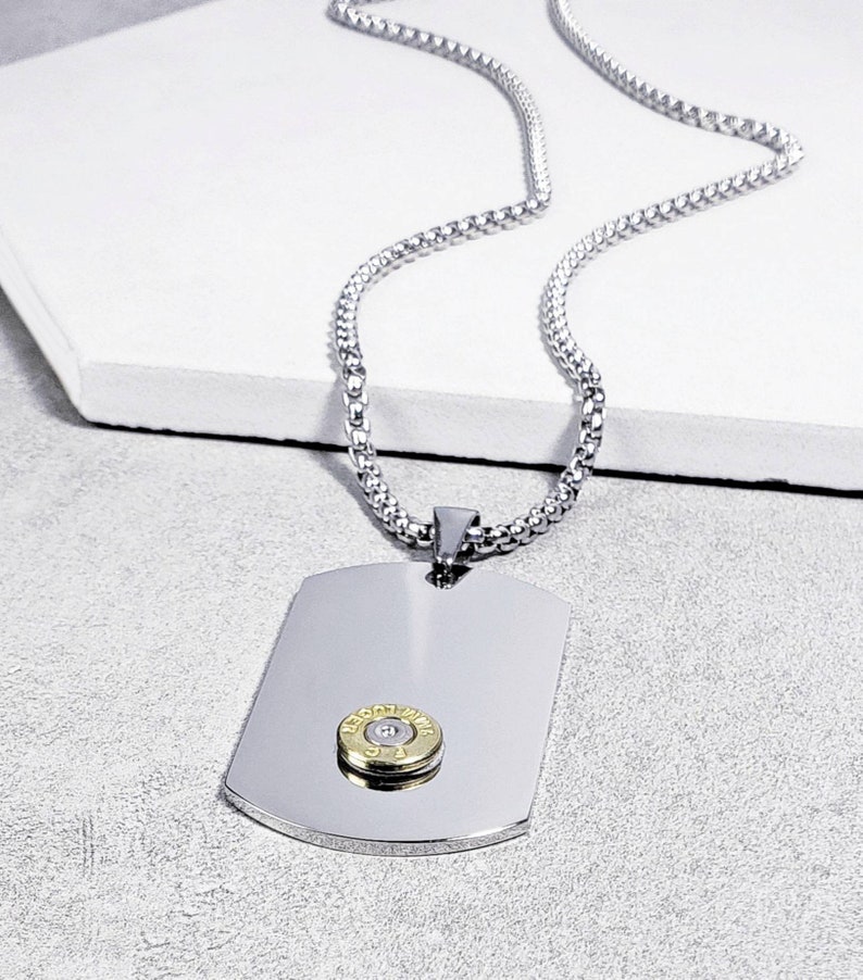Men's BULLET DOG TAG Necklace | Men's 9mm Bullet Slice Casing Silver ...