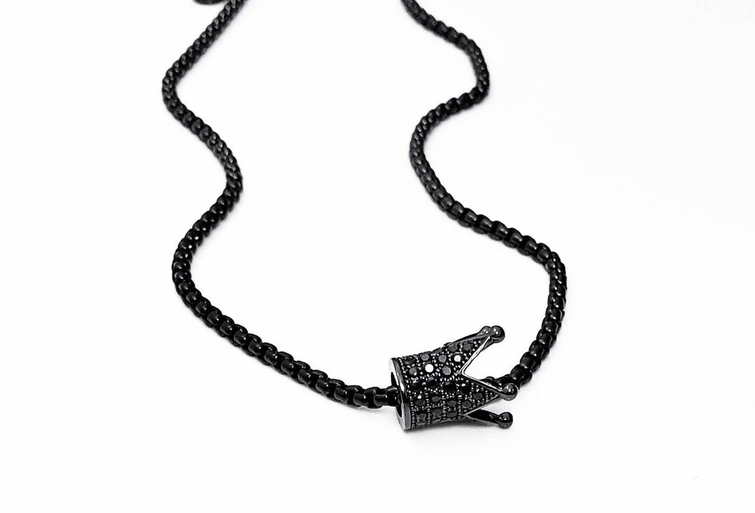 Men's "black PAVÉ Crown" Necklace| Men's Black Stainless Steel Pavé ...