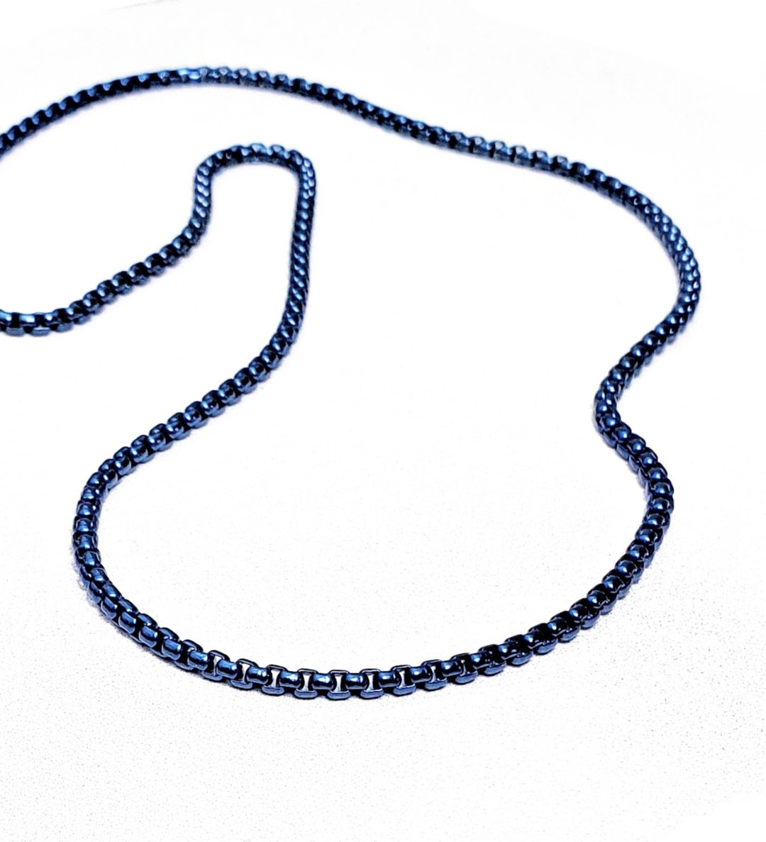 Men's BLUE STEEL CHAIN Necklace Men's Blue Stainless Steel Box Chain ...