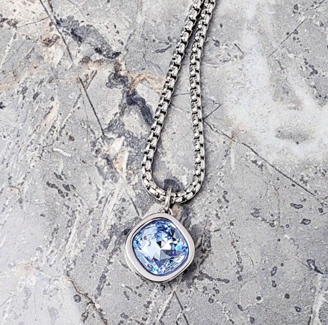 Sterling Silver Aquamarine Necklace Men