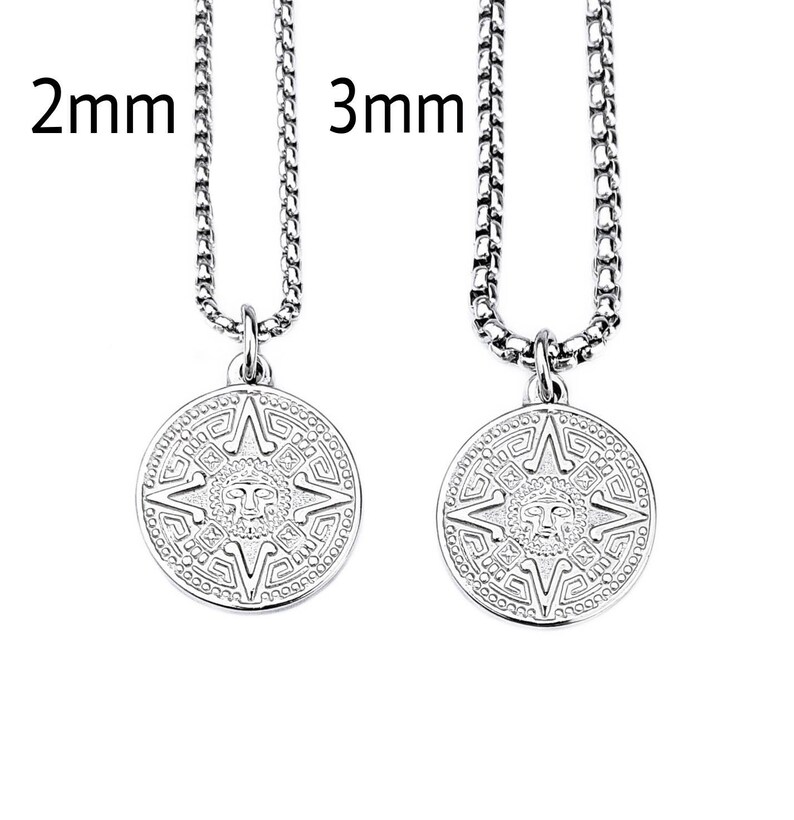 Men's AZTEC CALENDAR MEDALLION Necklace | Men's Silver Stainless Steel ...