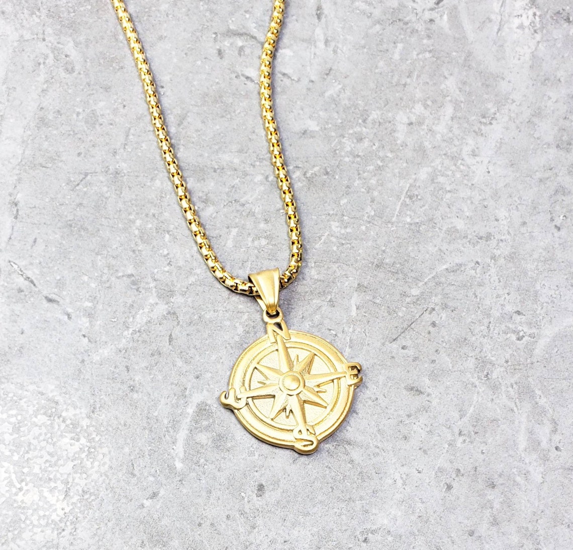 Men's GOLD COMPASS MEDALLION Necklace | Etsy