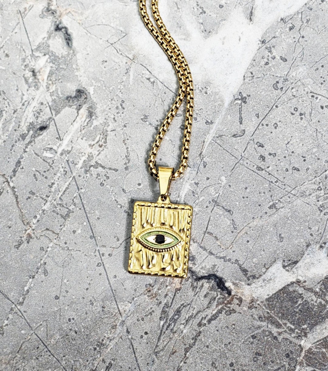 Men's evil EYE Tag Necklace Men's Gold - Etsy