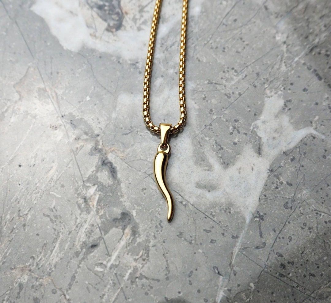 Men's gold STEEL Cornicello Necklace Men's Gold Stainless Steel Italian ...