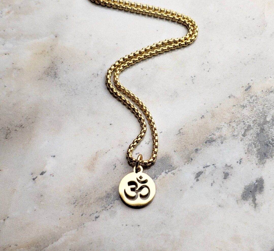 Men's gold OM Coin Necklace Men's Gold Stainless Steel Om Coin Pendant ...