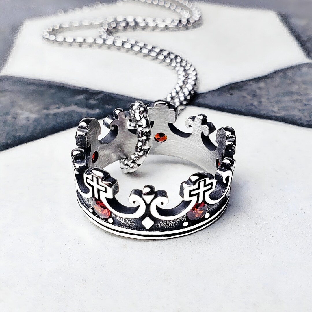 Men's GARNET PAVÉ CROWN Necklace | Men's Pavé Garnet Cubic Zirconia ...