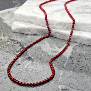 Men's "red BOX Chain" Necklace| Men's Red Stainless Steel Box Chain ...