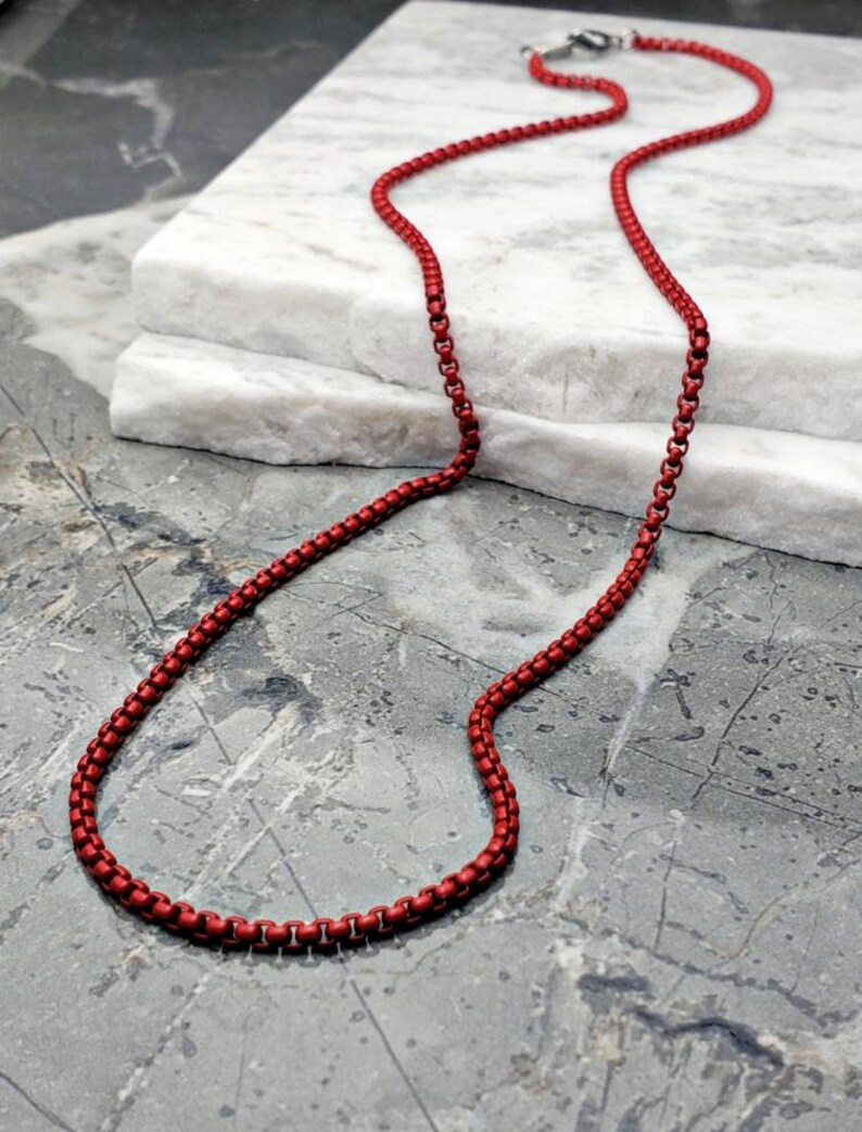 Men's red BOX Chain Necklace Men's Red | Etsy