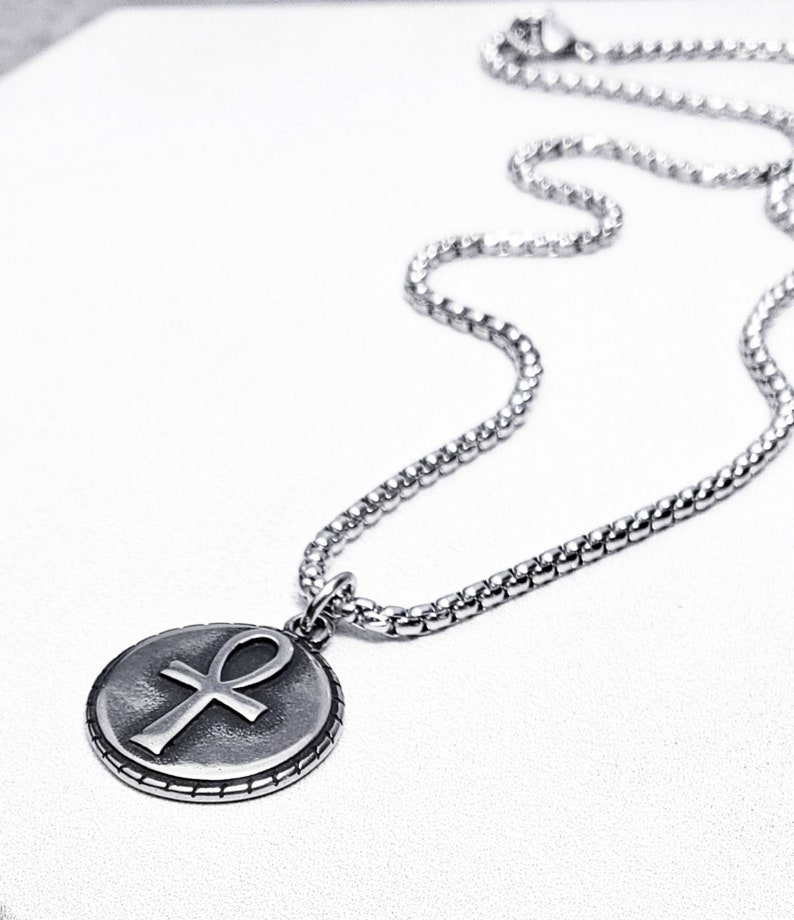 Men's ankh Coin Necklace Men's Silver - Etsy