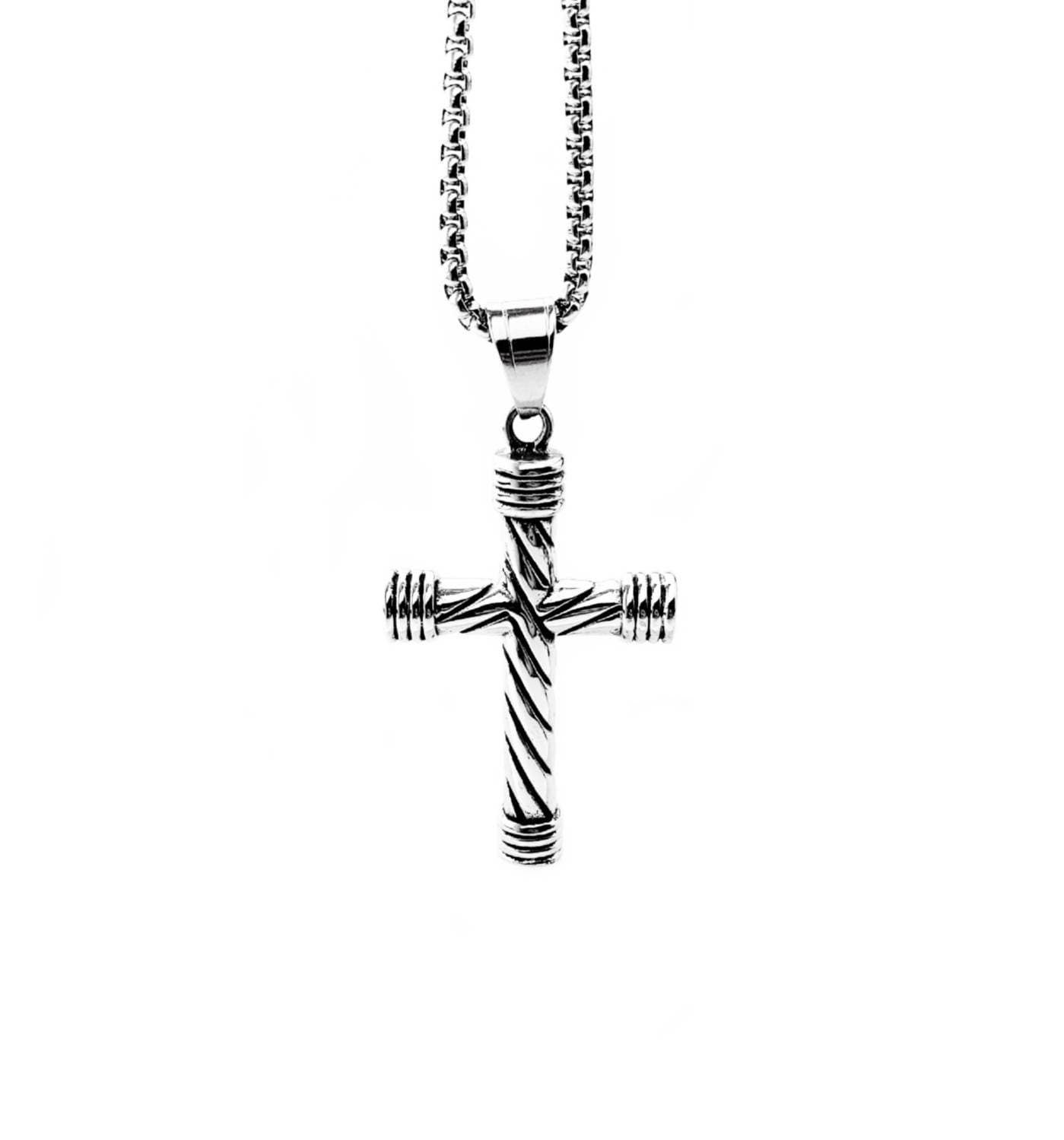 Men's twisted Cross Necklace Men's Silver | Etsy