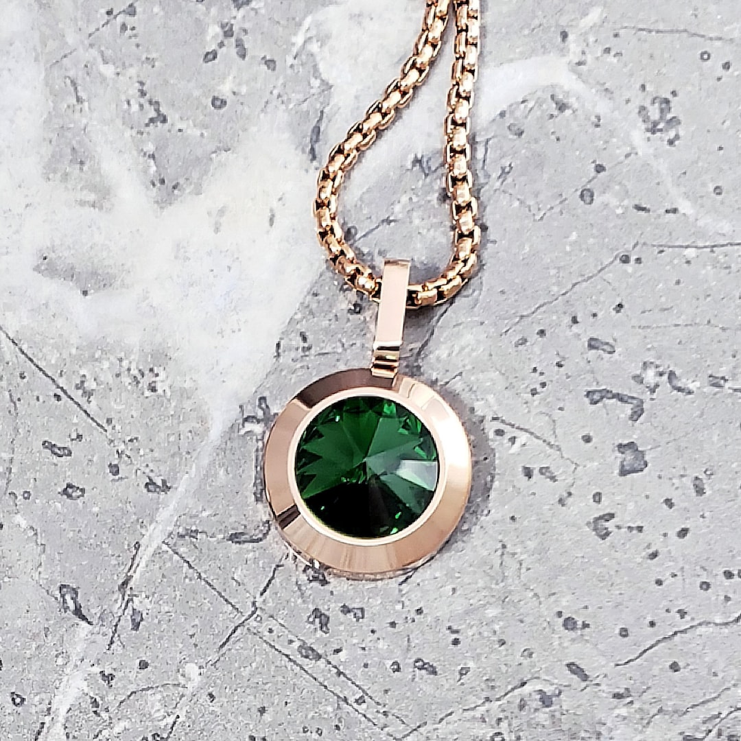 Men's ROSE GOLD EMERALD Necklace | Men's Emerald Crystal Rose Gold ...