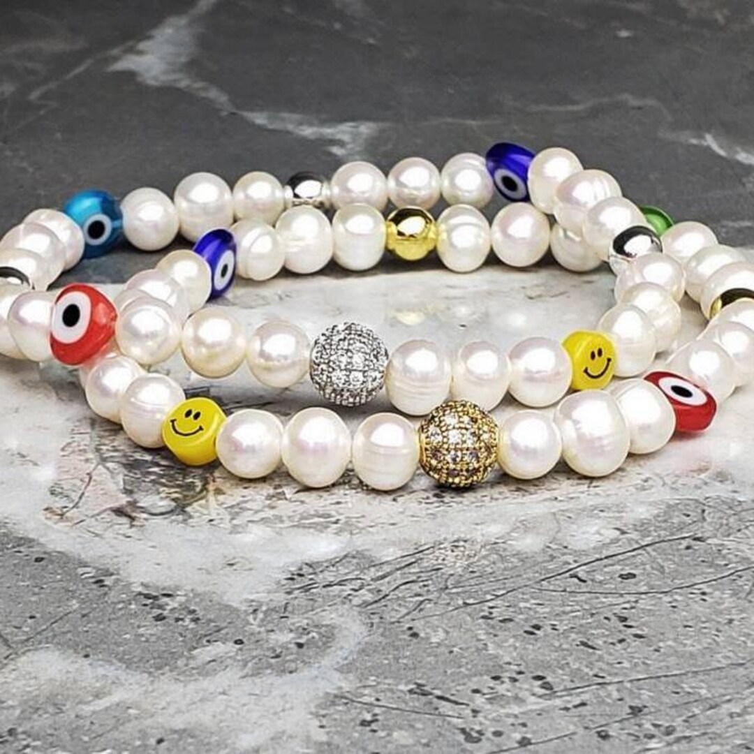 Men's EVIL EYE PEARLS Bracelet| Men's Akoya Freshwater Baroque Pearls ...