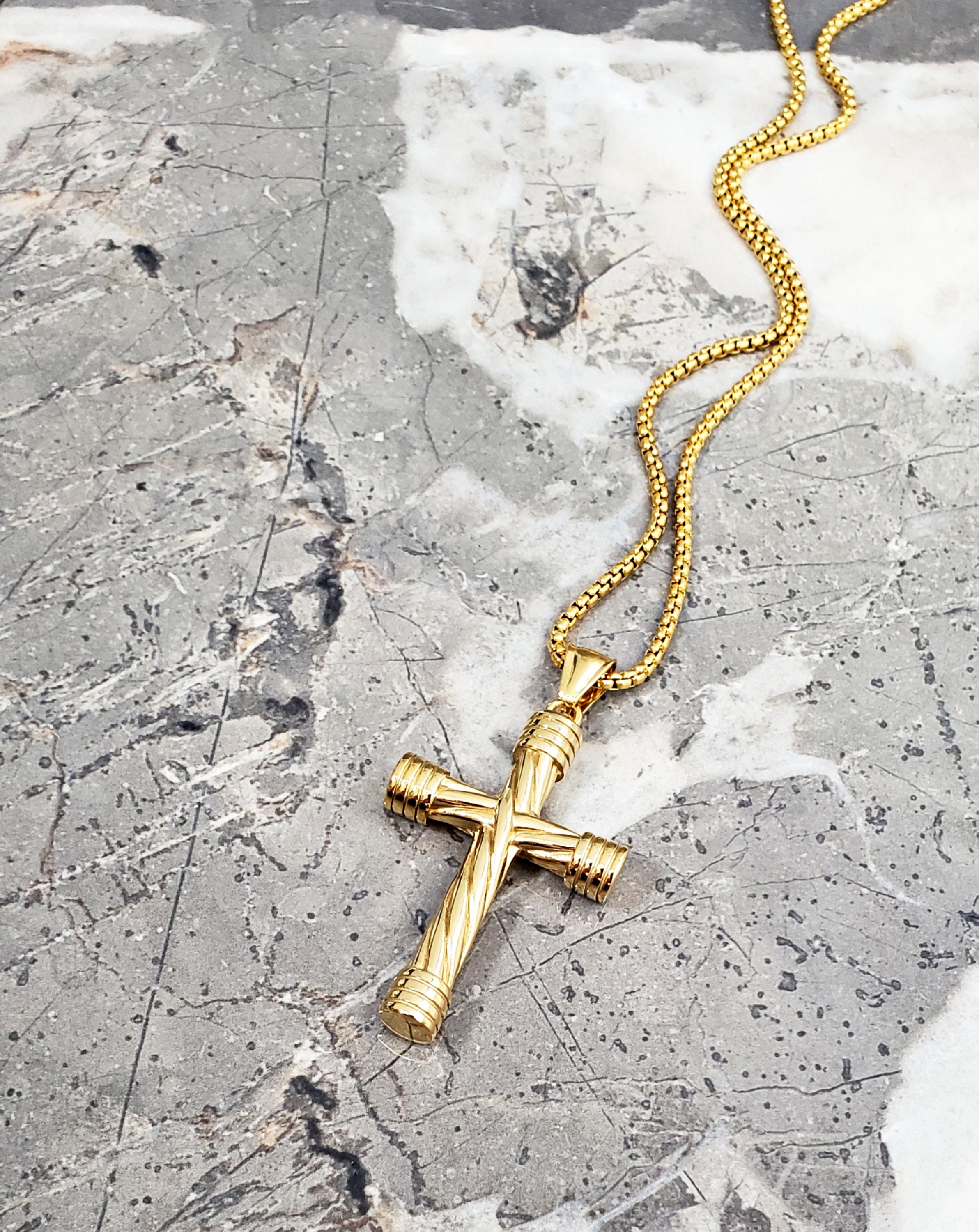 Men's GOLD TWISTED CROSS Necklace | Men's Gold Stainless Steel Twisted ...