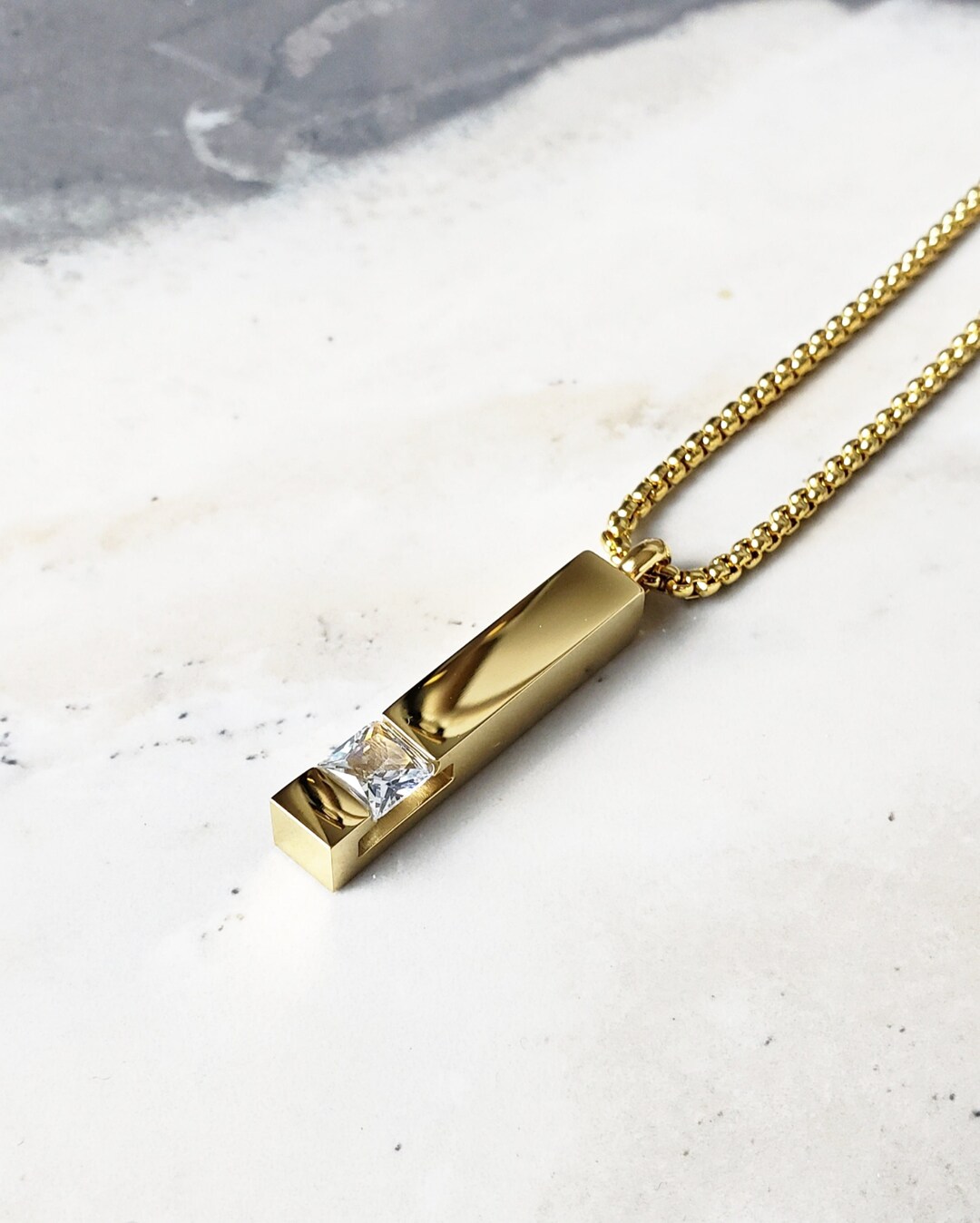 Men's "gold CZ Bar" Necklace| Men's Gold Stainless Steel Cubic Zirconia ...