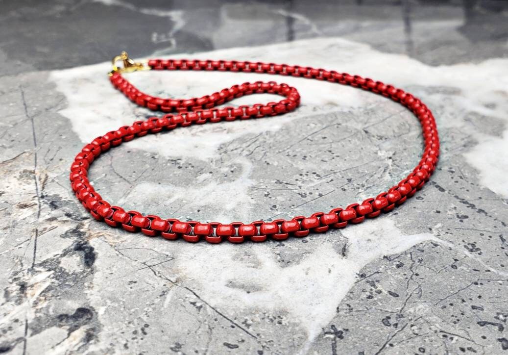 Men's red BOX Chain Necklace Men's Red - Etsy