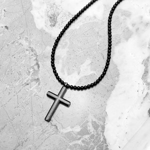 Men's RUSTIC CROSS & STONE Necklace| Men's Oxidized Silver Stainless ...