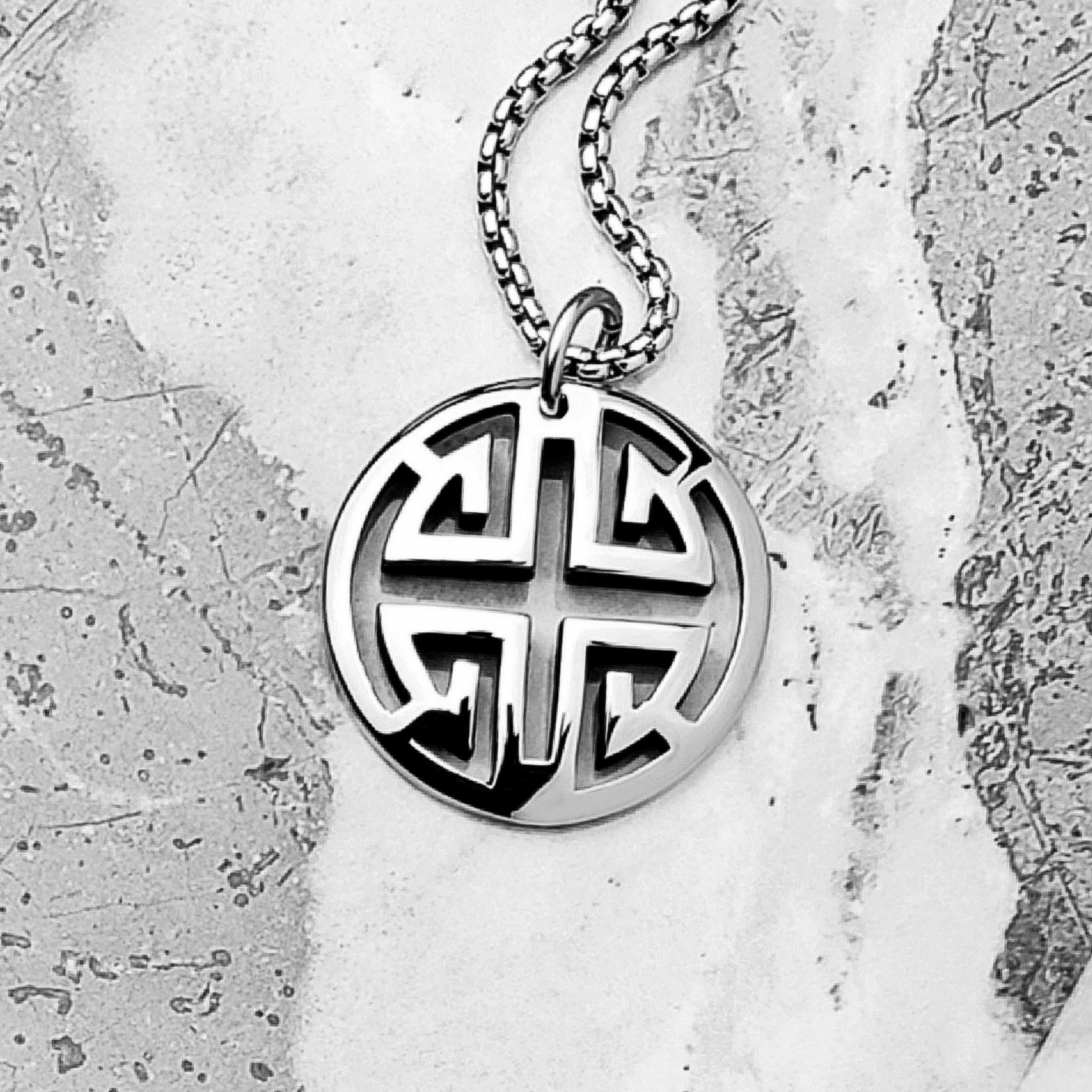 Men's CHINESE LU MEDALLION Necklace | Men's Silver Stainless Steel ...