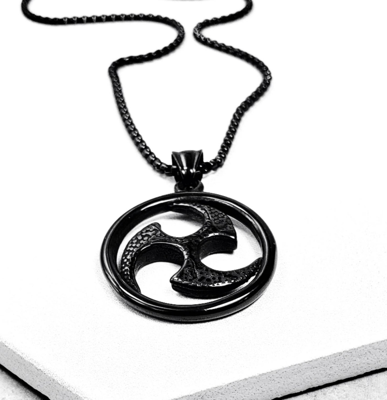 Men's BLACK SHINTO TOMOE Necklace | Men's Black Stainless Steel ...