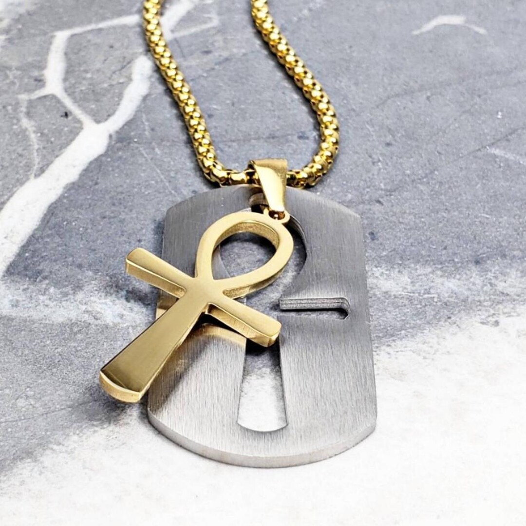 Men s ankh DOG Tag Necklace Mens Gold Silver Stainless Steel Ankh Dog Tag Pendant Necklace Mens Gold Stainless Steel Box Chain Necklace Etsy Canada