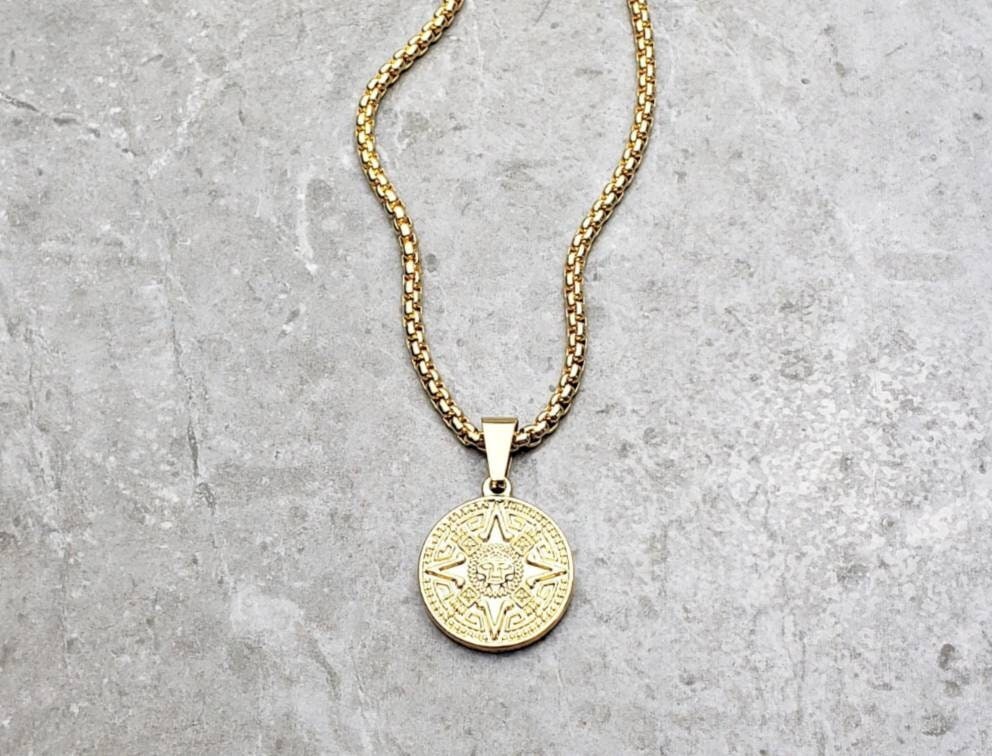 Men's aztec CALENDAR Medallion Necklace | Etsy