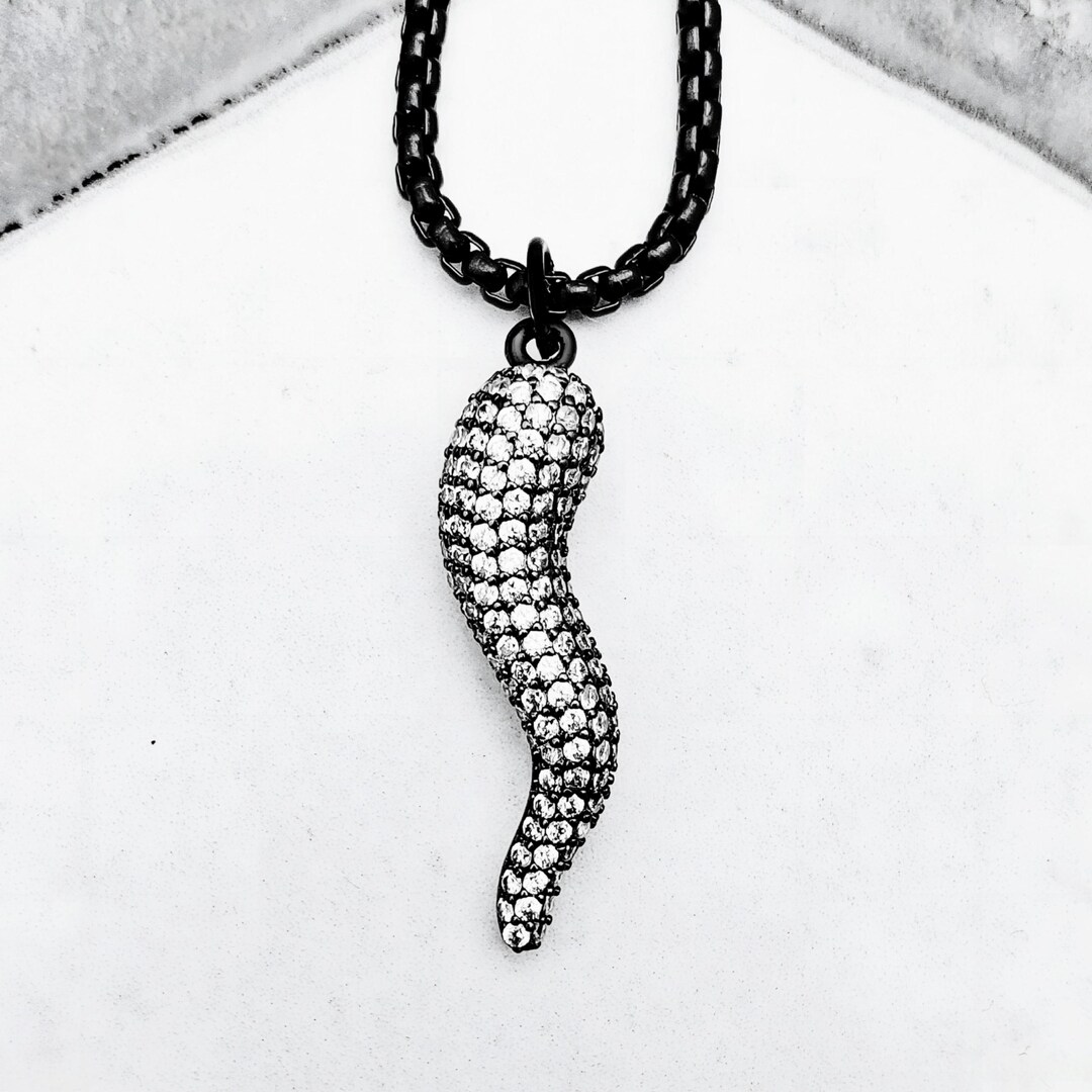Men's BLACK PAVÉ CORNICELLO Necklace | Mens Pavé Cubic Zirconia ...