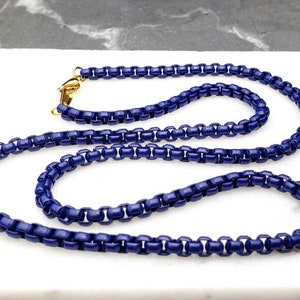 Men's BLUE BOX CHAIN Necklace | Men's Blue Acrylic Coated Stainless ...