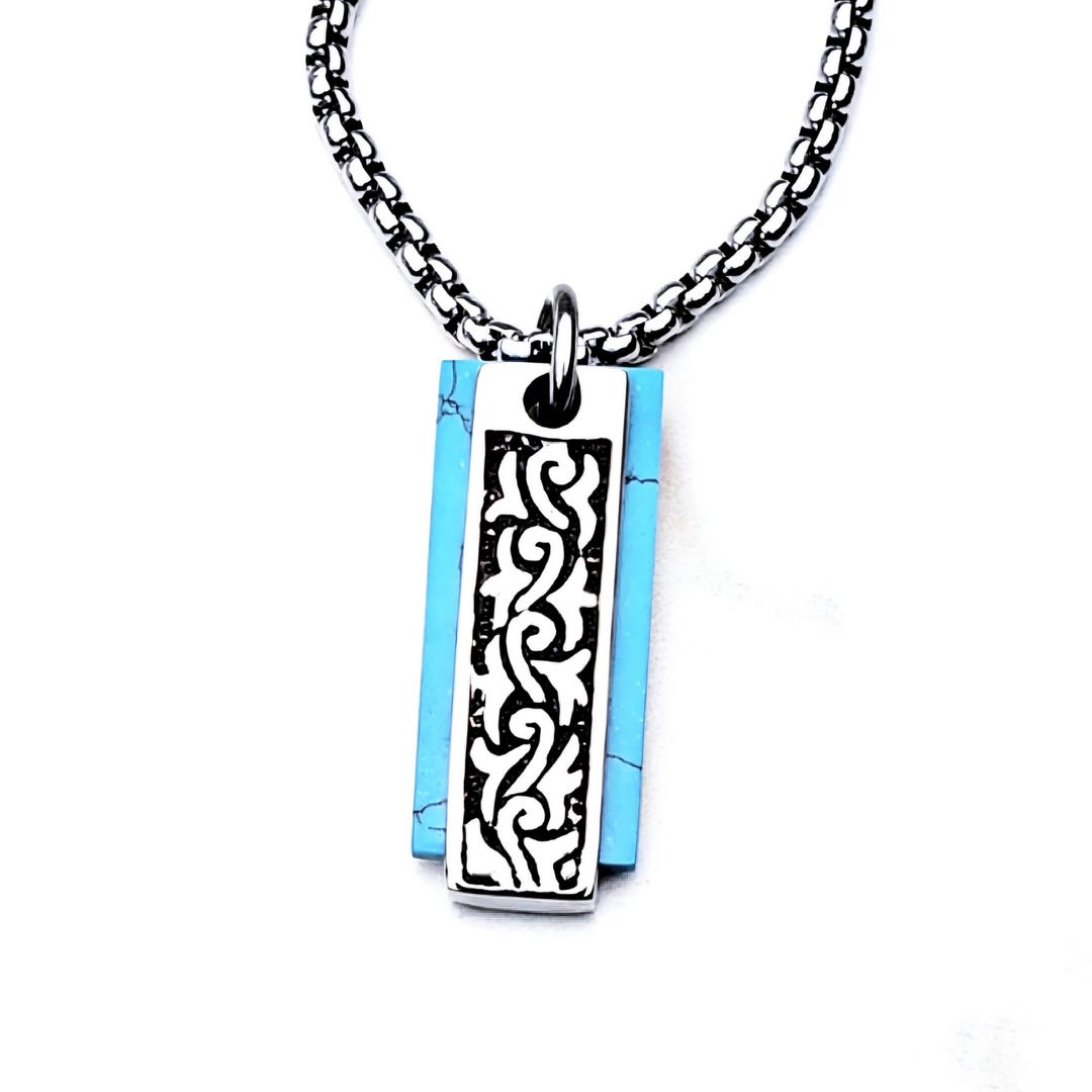 Men's TURQUOISE DOG TAG Necklace | Men's Silver Stainless Steel ...