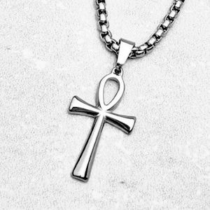 Men's SILVER ANKH Necklace | Men's Silver Stainless Steel Ankh Pendant ...