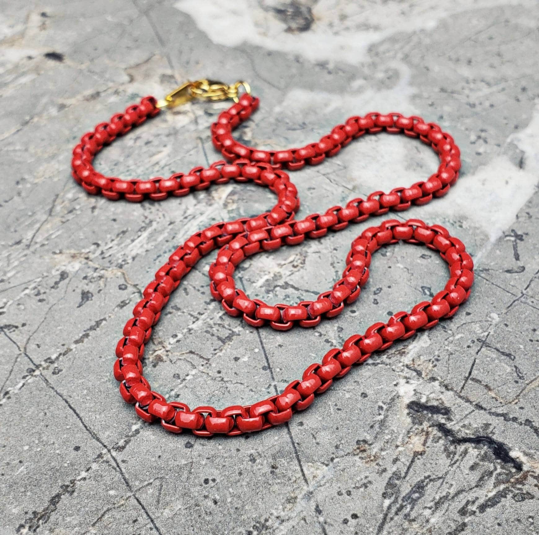 Men's red BOX Chain Necklace Men's Red - Etsy