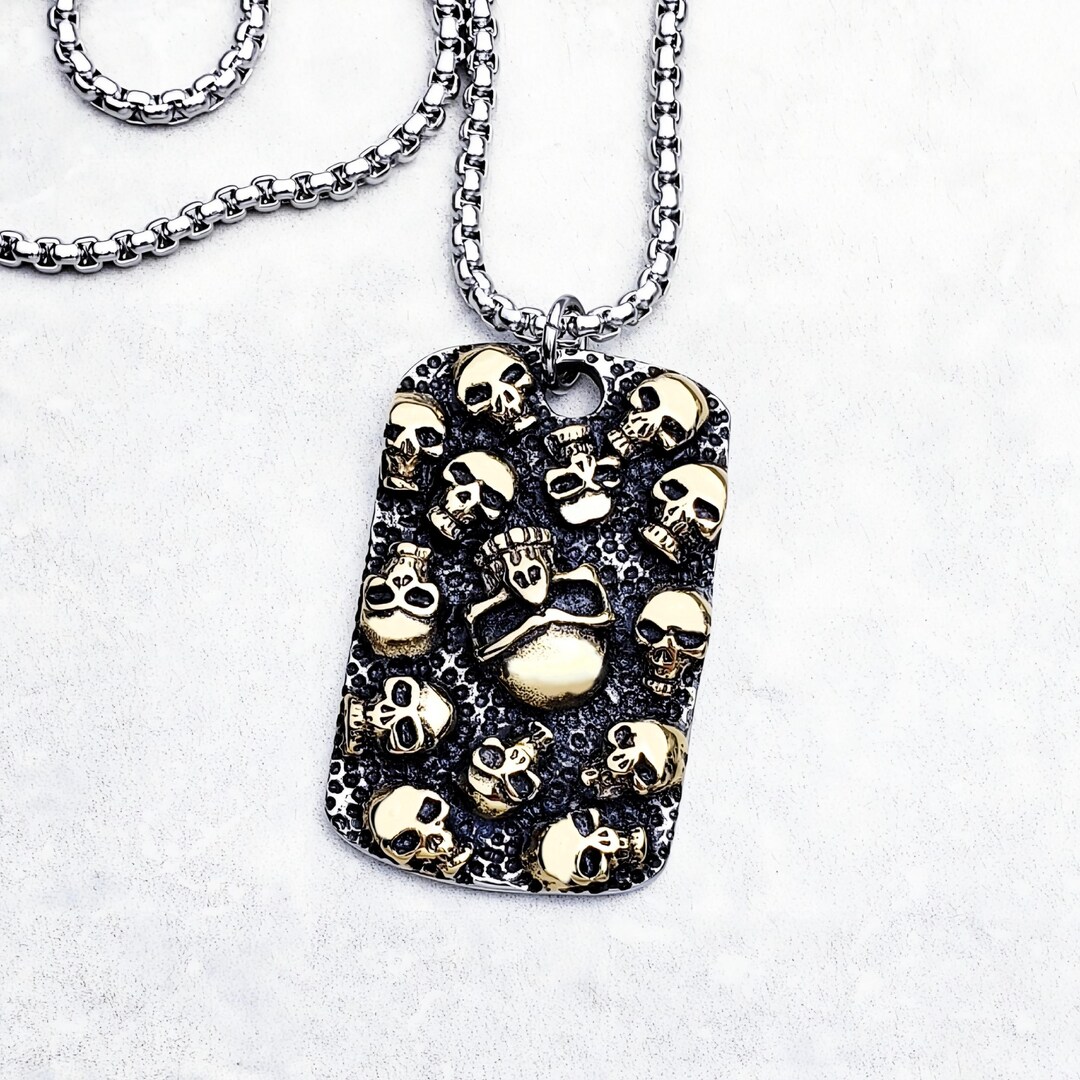 Men's SKULLS DOG TAG Necklace | Men's Silver Gold Stainless Steel ...