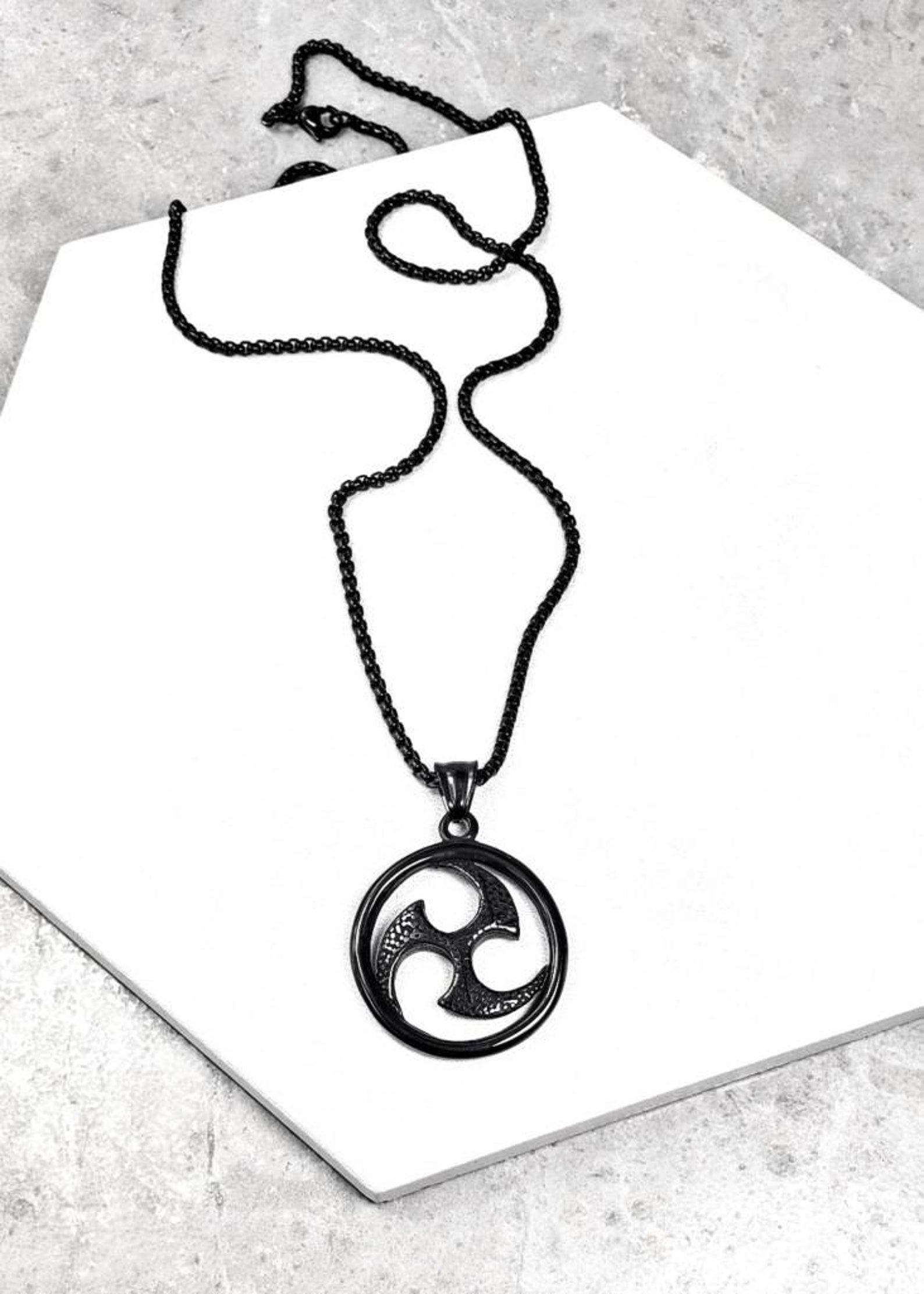 Men's BLACK SHINTO TOMOE Necklace | Men's Black Stainless Steel ...