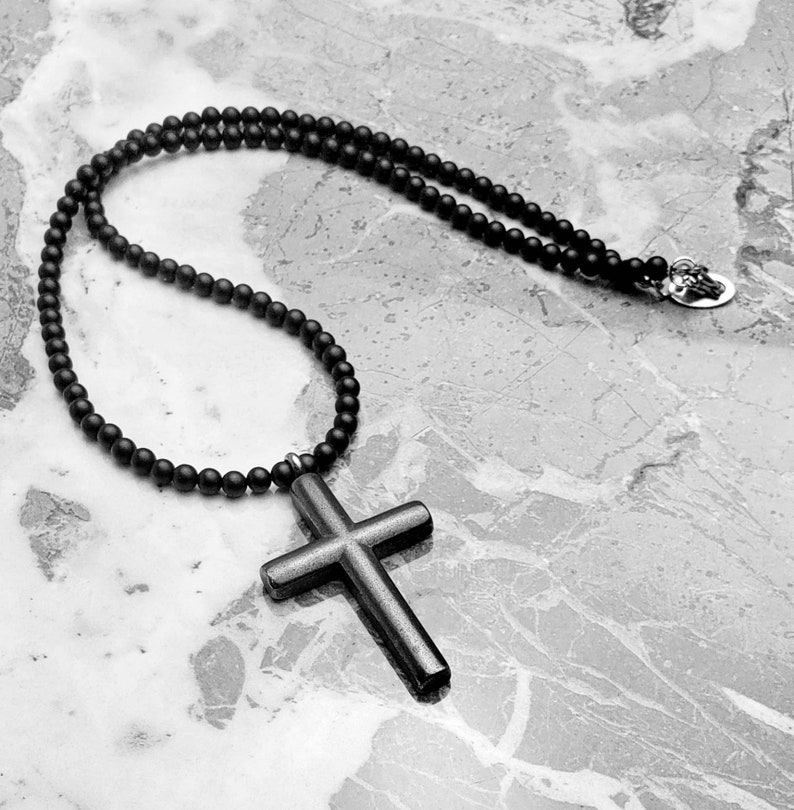 Men's rustic CROSS & Stone Necklace Men's - Etsy