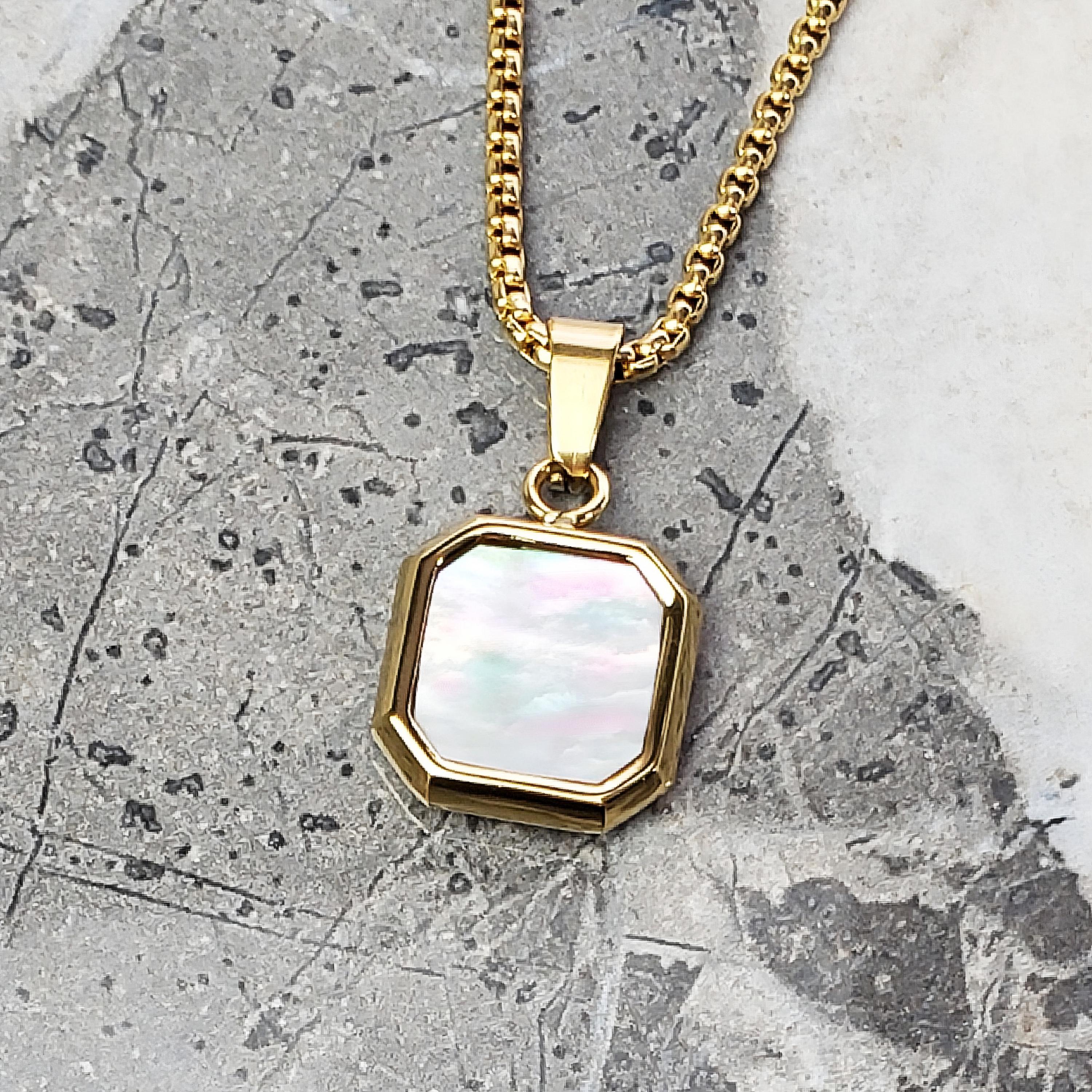 Men's MOTHER OF PEARL Necklace | Men's Mother of Pearl Octagon Inlay ...