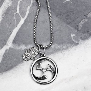Men's HAMSA SHINTO TOMOE Necklace | Men's Silver Stainless Steel ...