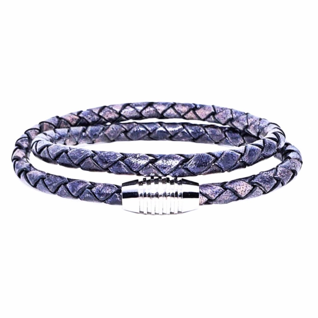 Men's LEATHER BOLO WRAP Bracelet | Men's Denim Blue Ombre Italian ...